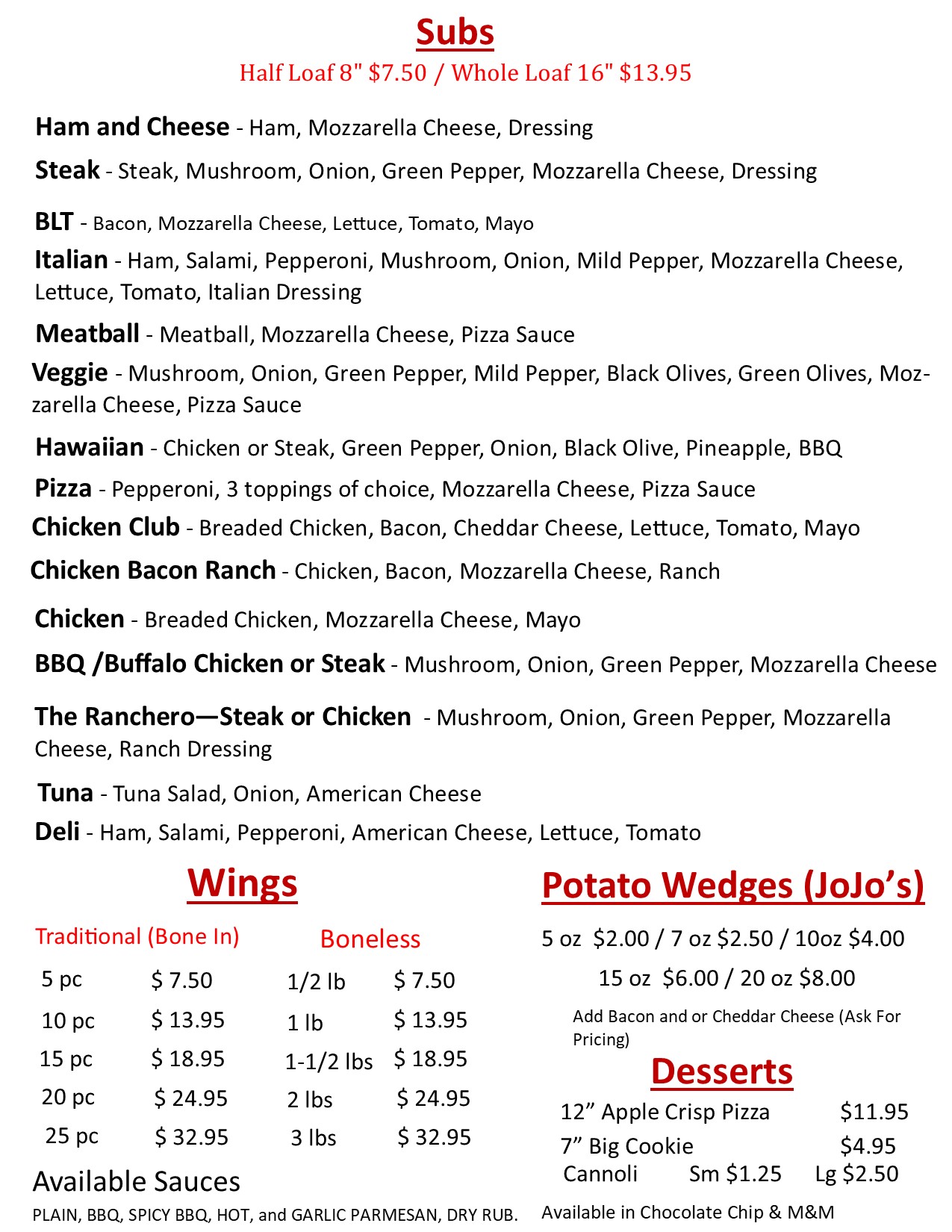 Our Menu - Pronto Pizza Café Pronto