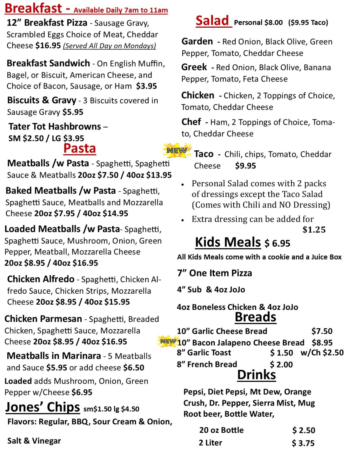 Our Menu - Pronto Pizza Café Pronto