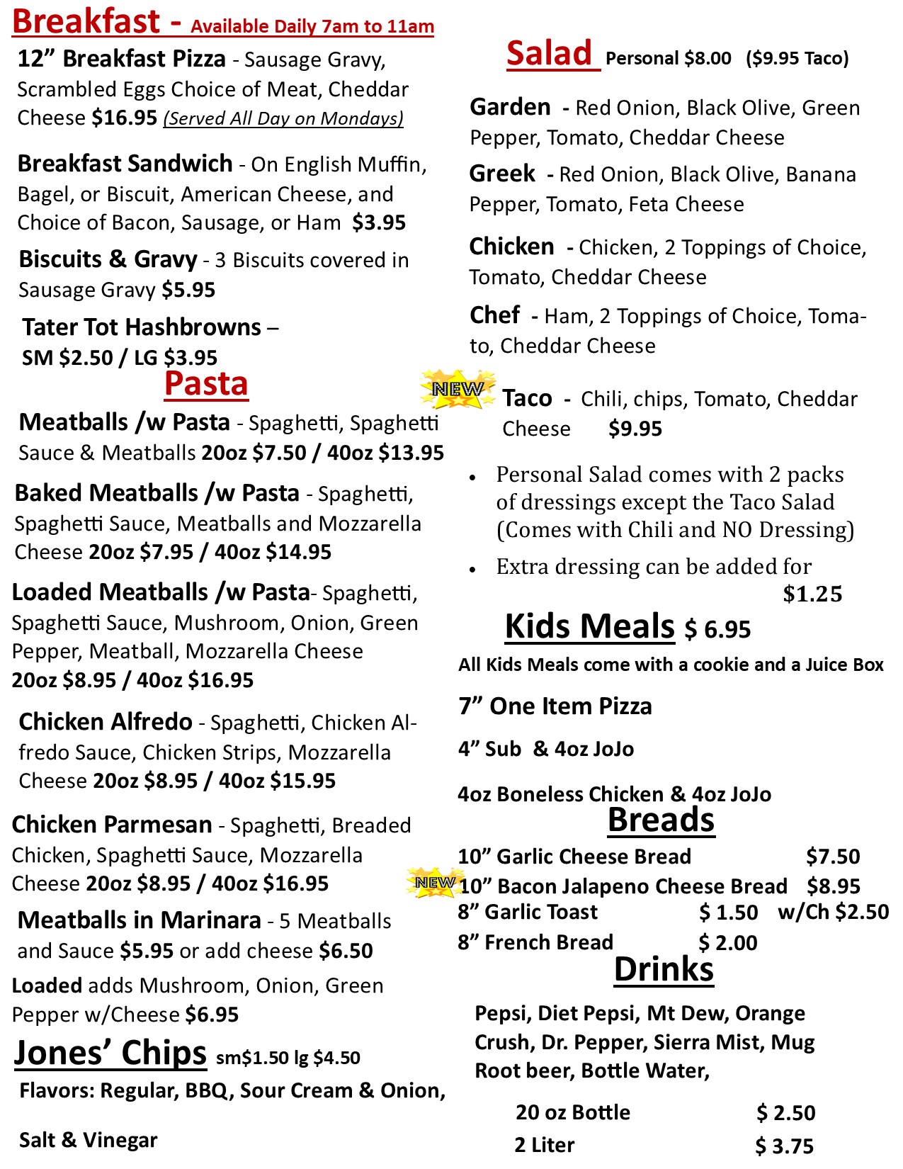 Our Menu - Pronto Pizza Café Pronto