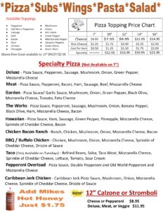 Our Menu - Pronto Pizza Café Pronto