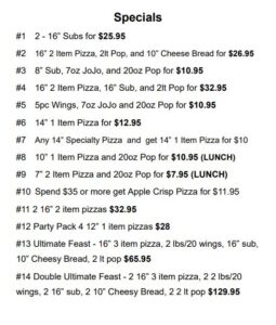 Specials - Pronto Pizza Café Pronto