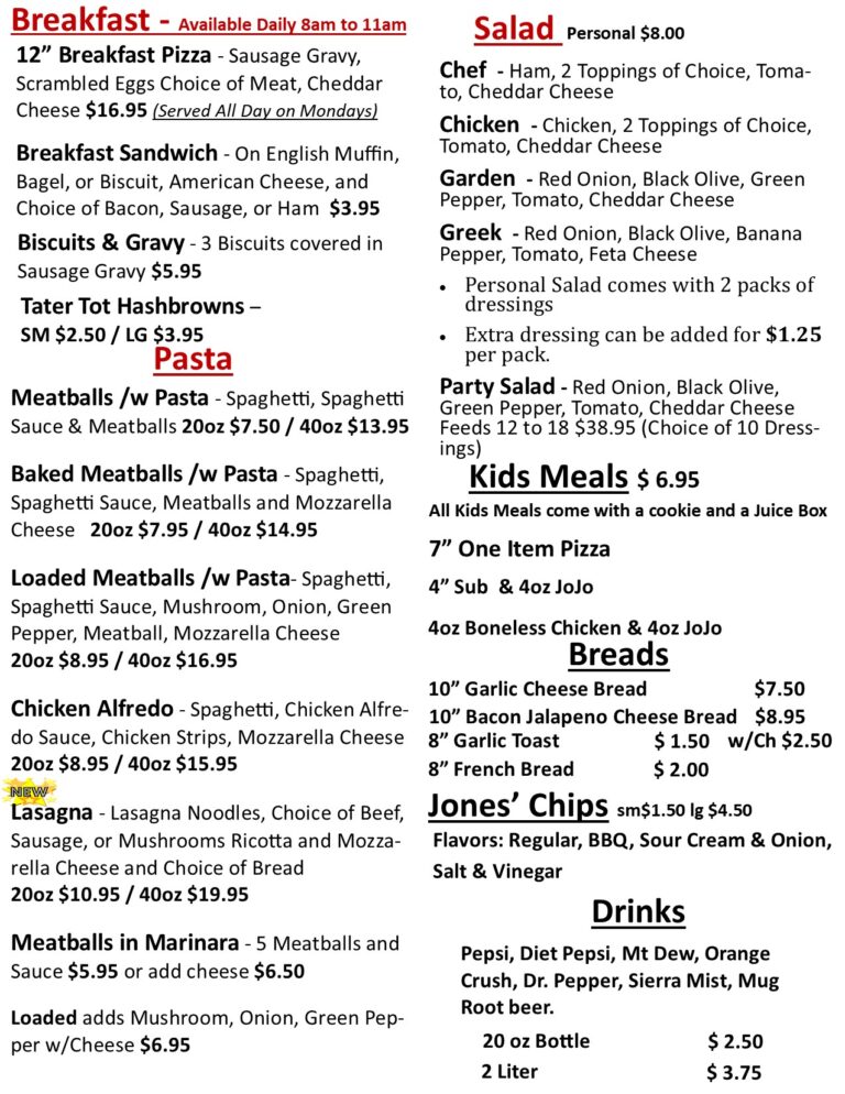 Our Menu - Pronto Pizza & Coffee