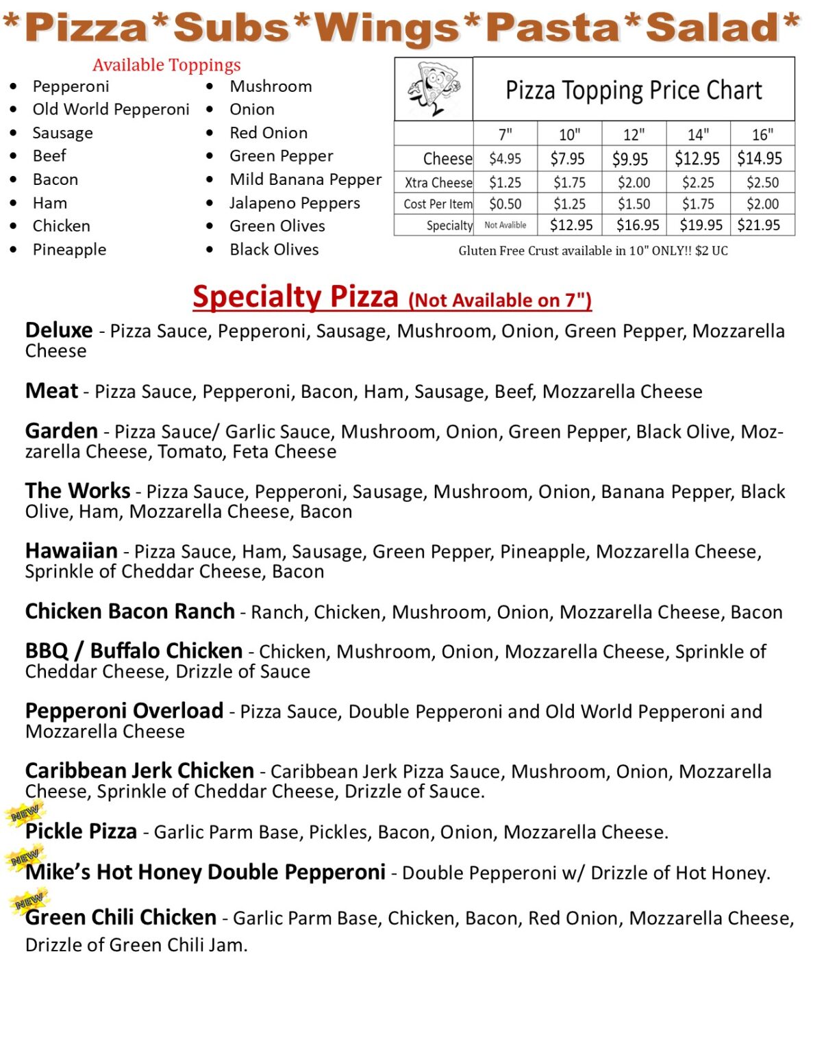 Our Menu - Pronto Pizza & Coffee
